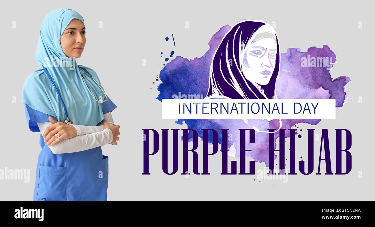 Banner for International Day of Purple Hijab with Muslim doctor on ...
