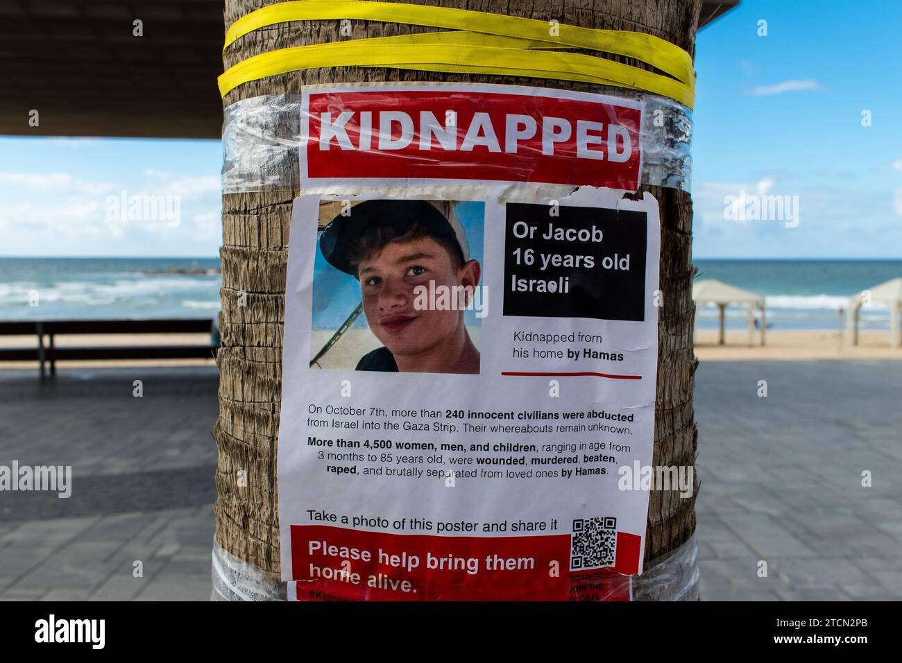Tel Aviv, Israel - December 13, 2023 Posters of the face of the ...