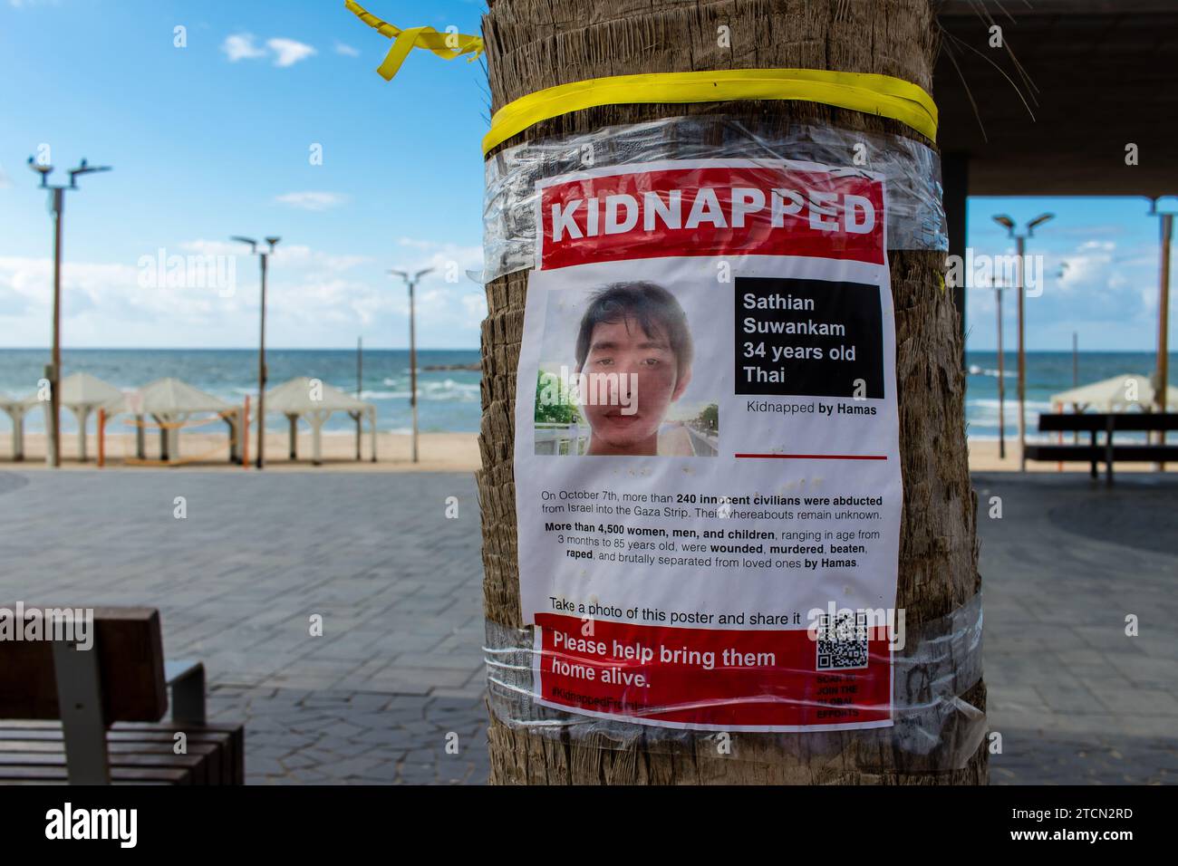 Tel Aviv, Israel - December 13, 2023 Posters of the face of the ...
