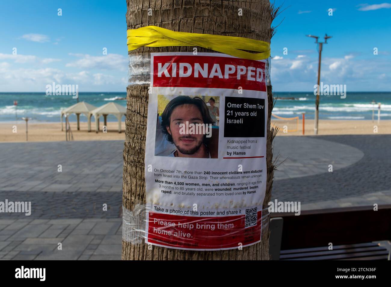 Tel Aviv, Israel - December 13, 2023 Posters of the face of the ...