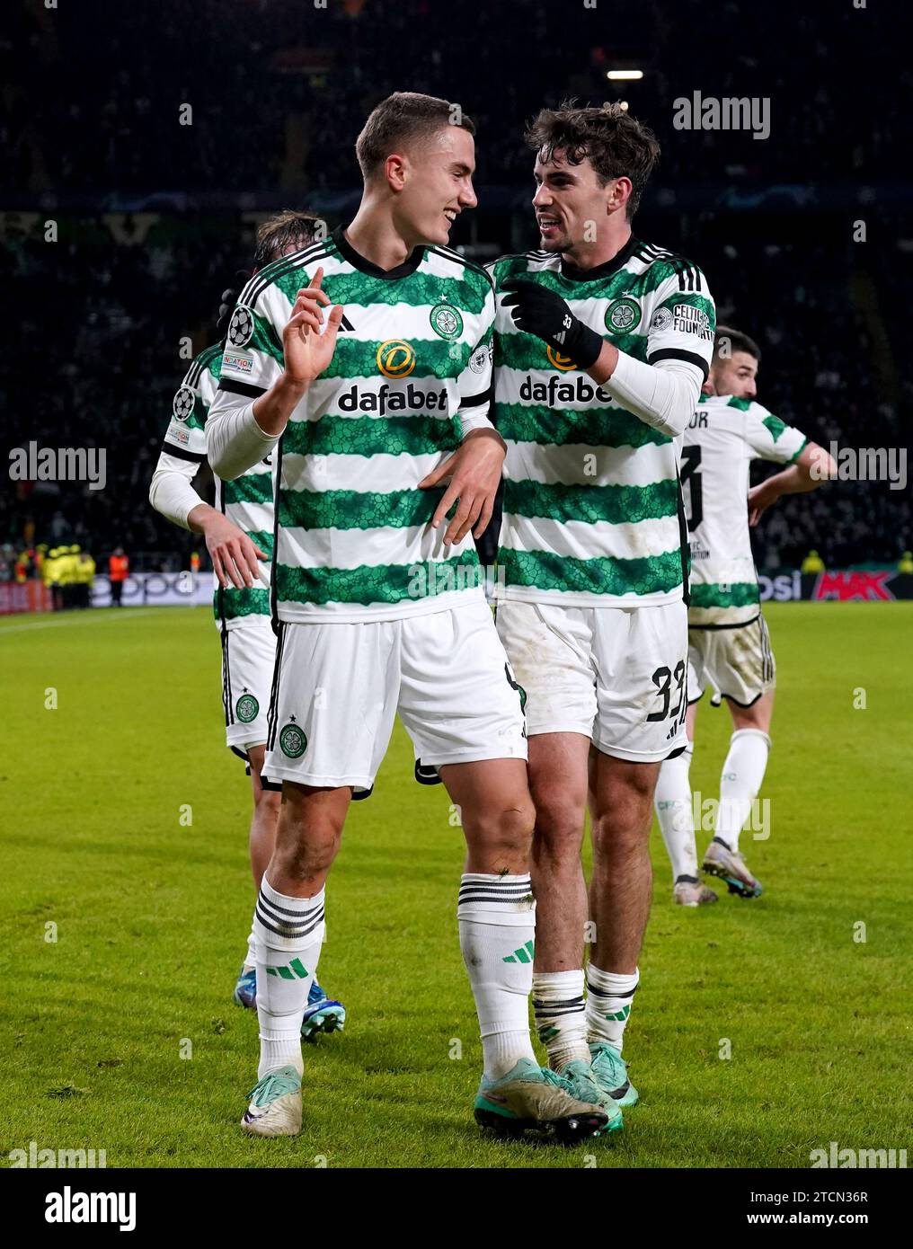 Celtic's Gustaf Lagerbielke (left) celebrates after scoring their side ...