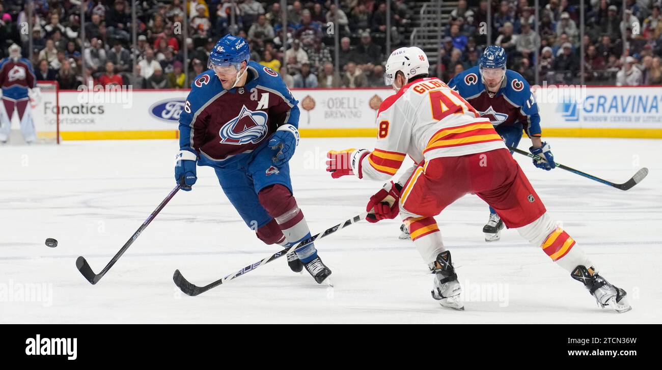 Colorado Avalanche right wing Mikko Rantanen (96) and Calgary Flames ...