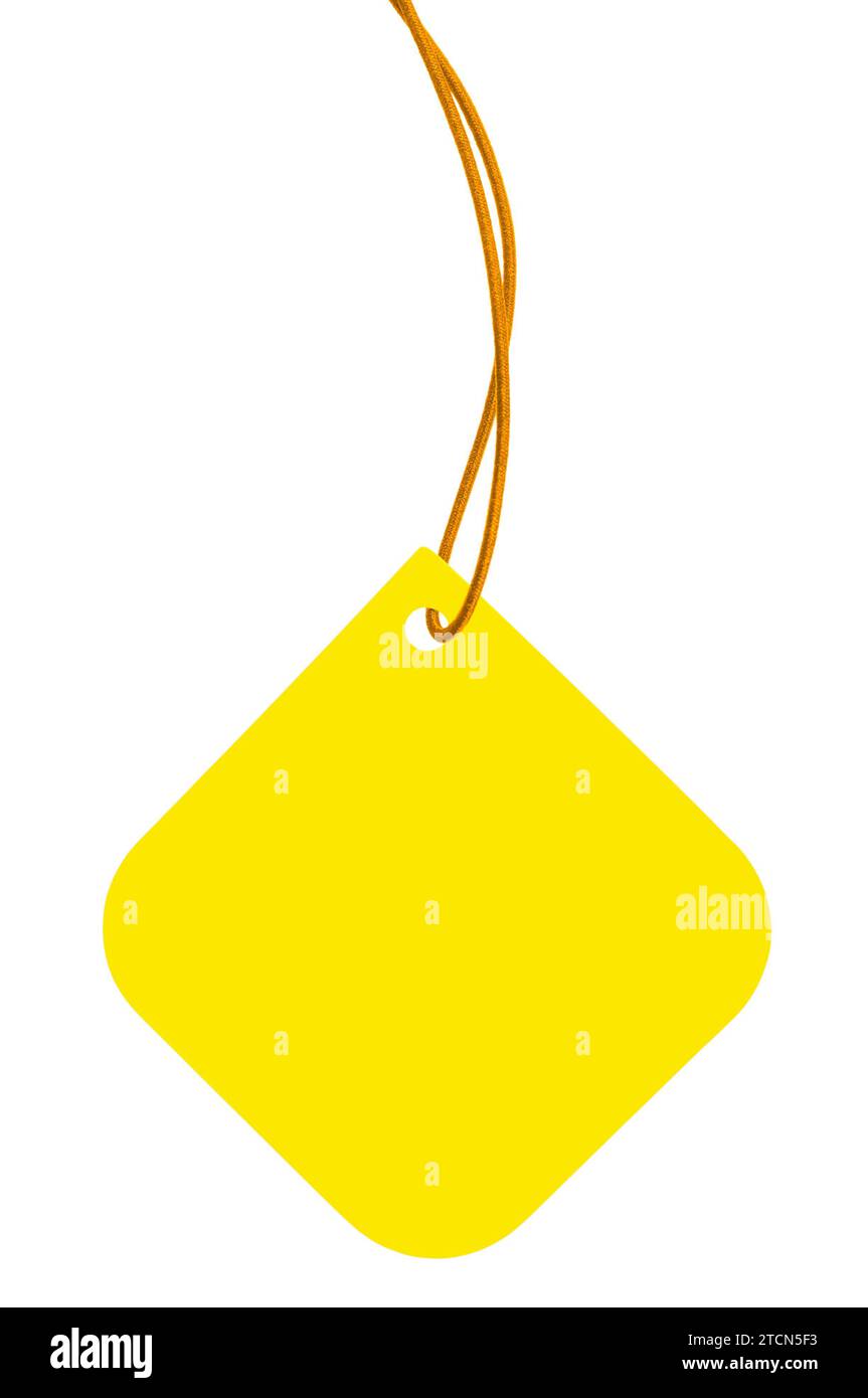 Blank Yellow Cardboard Sale Tag And Golden String, Empty Square Price ...