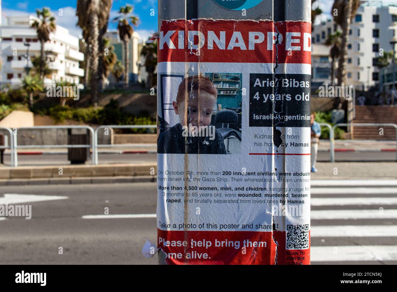 Tel Aviv, Israel - December 13, 2023 Posters of the face of the ...