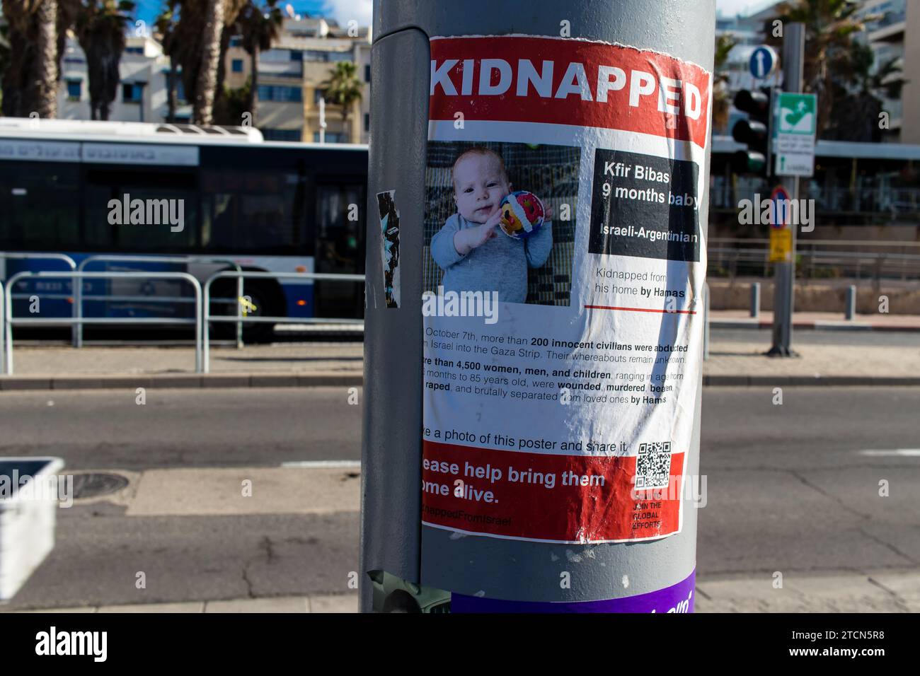 Tel Aviv, Israel - December 13, 2023 Posters of the face of the ...