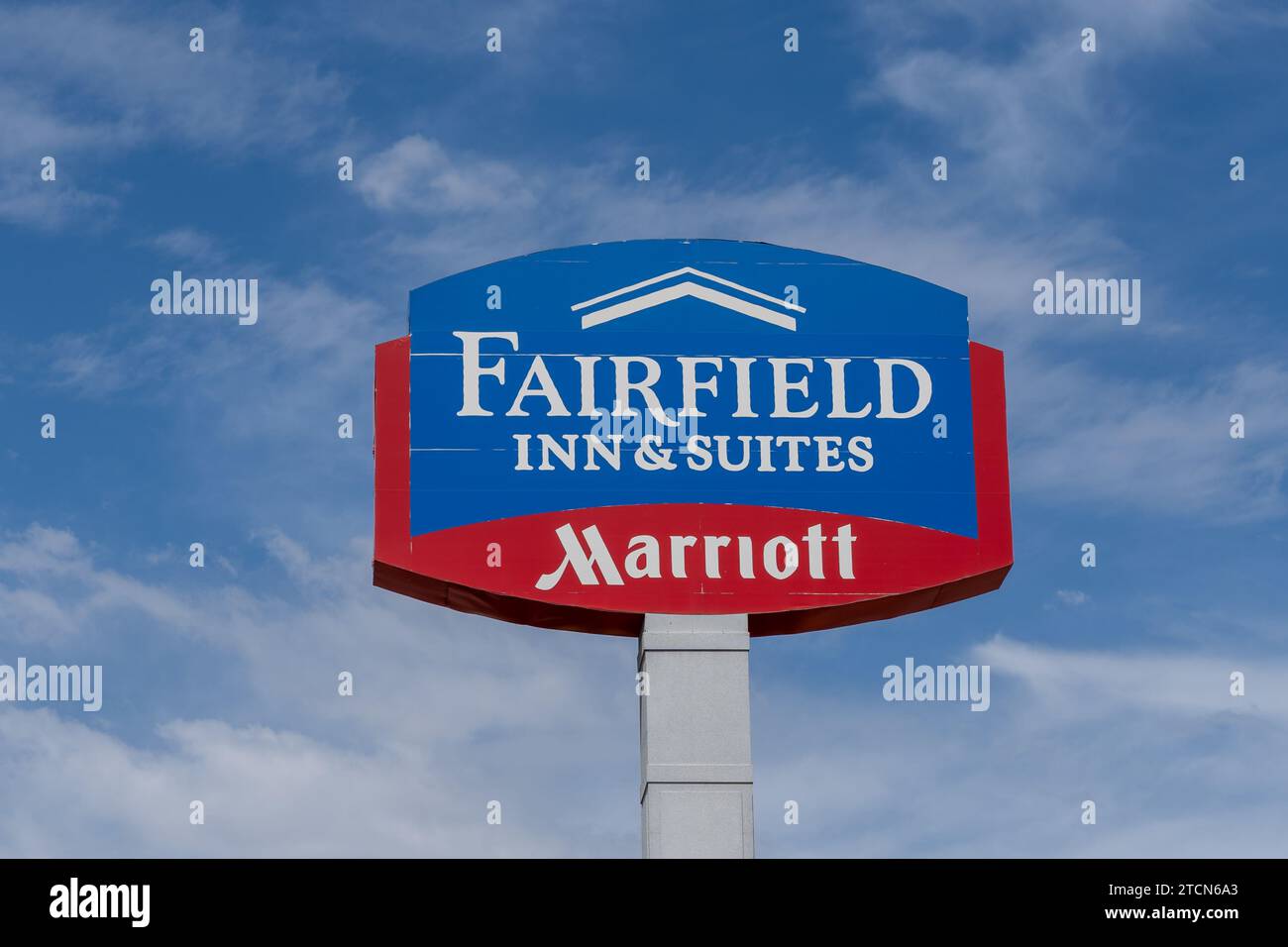 Fairfield Inn and Suites by Marriott pole sign with the blue sky in the ...