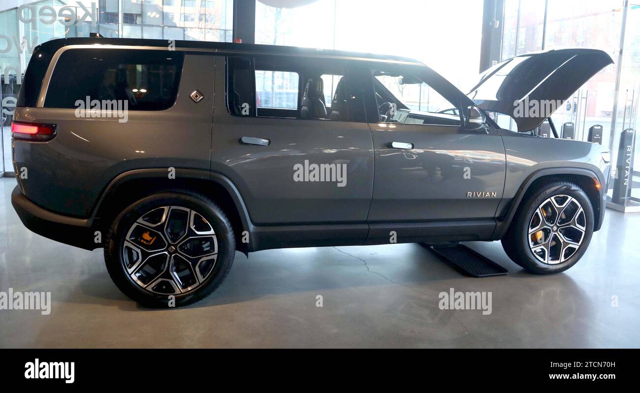New York, New York, USA. 13th Dec, 2023. A view of the Rivian electric ...