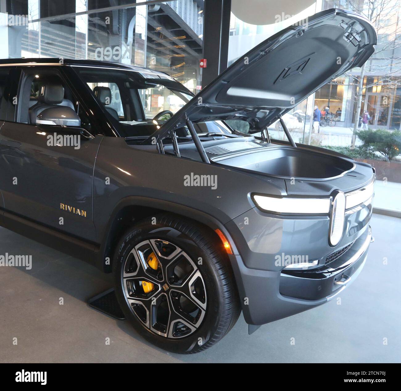 New York, New York, USA. 13th Dec, 2023. A detail view of the Rivian ...