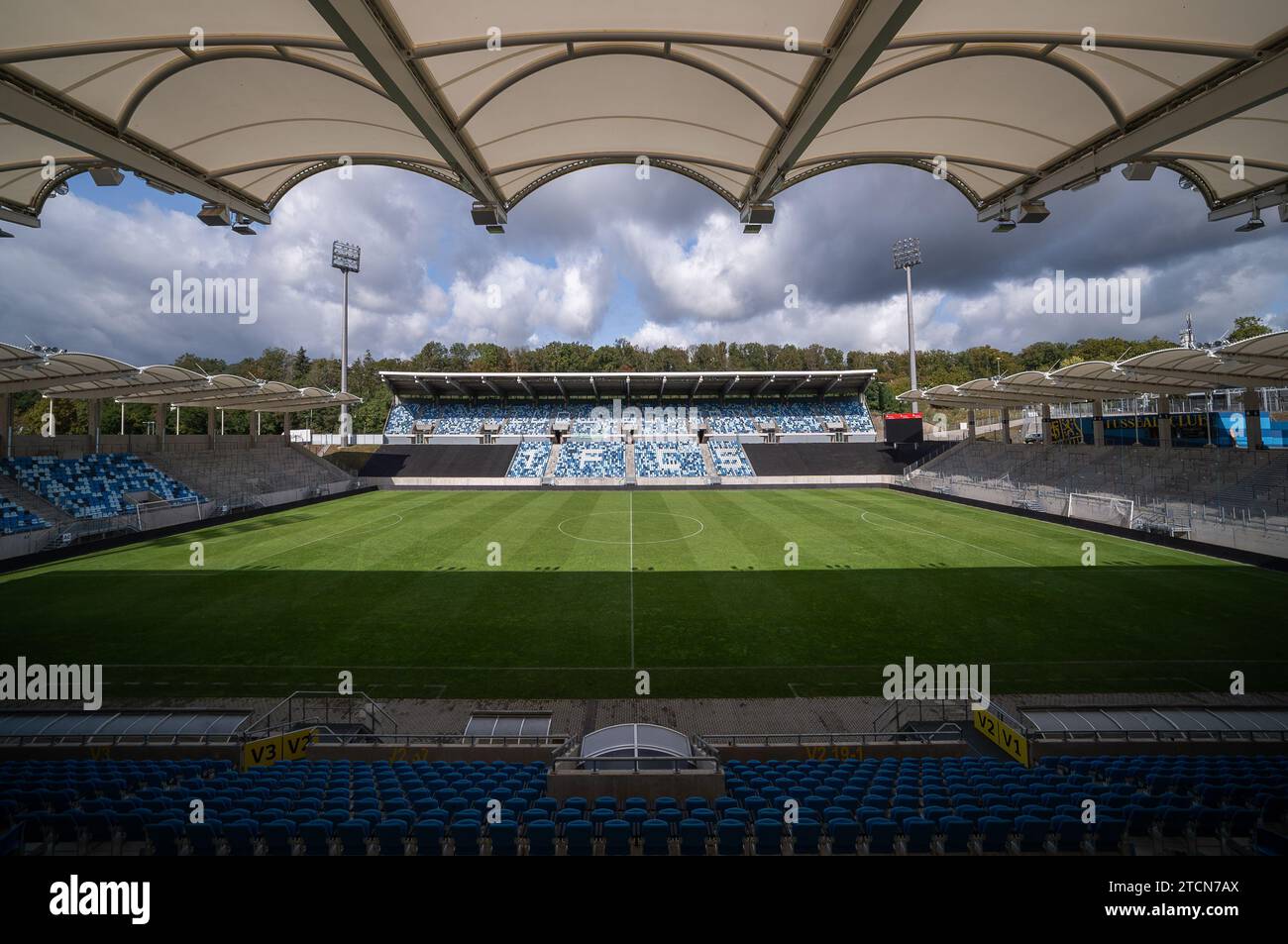 Aerial autumn panoramic view of Ludwigsparkstadion, home stadium for 1 ...