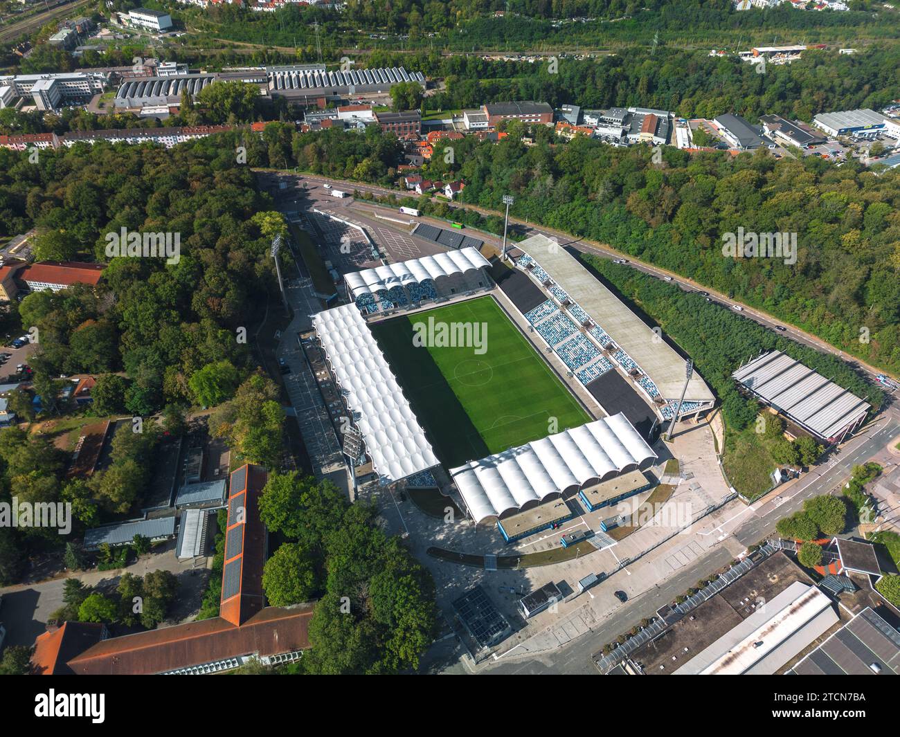 Aerial autumn panoramic view of Ludwigsparkstadion, home stadium for 1 ...