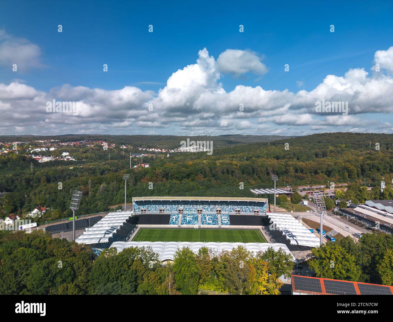 Aerial autumn panoramic view of Ludwigsparkstadion, home stadium for 1 ...