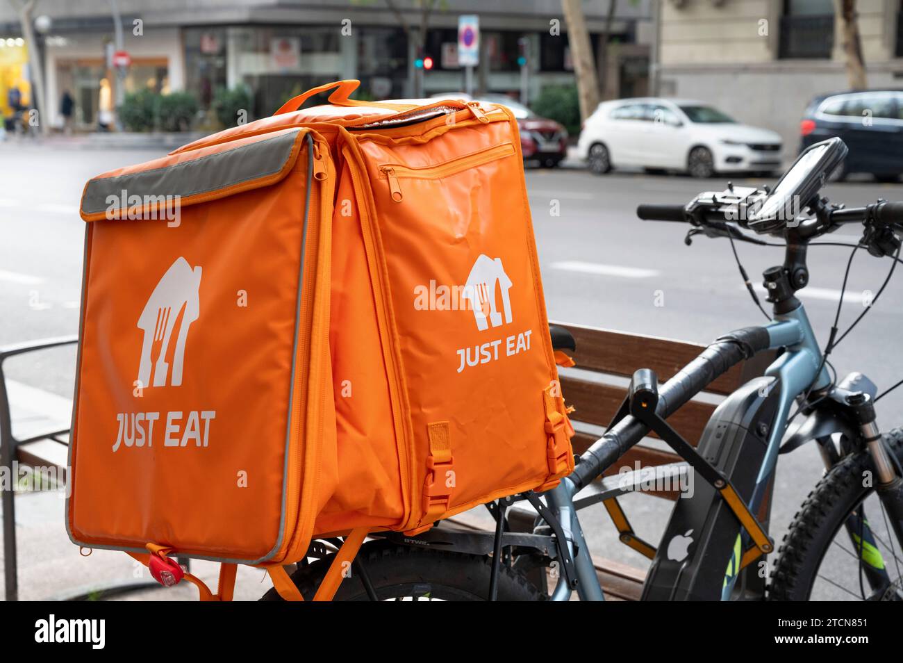 The Spanish start-up on-demand delivery company, Just Eat, bag seen on ...