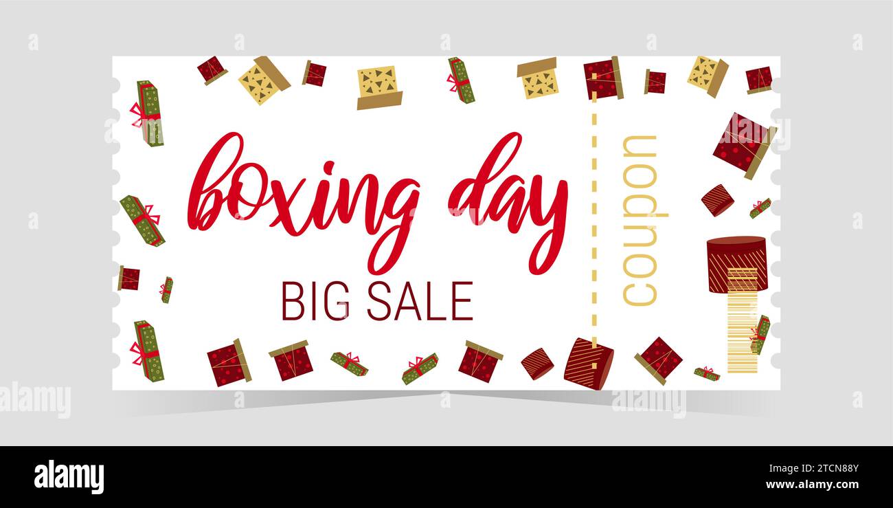 Boxing Day coupon color template layout vector. Frame made of gifts ...