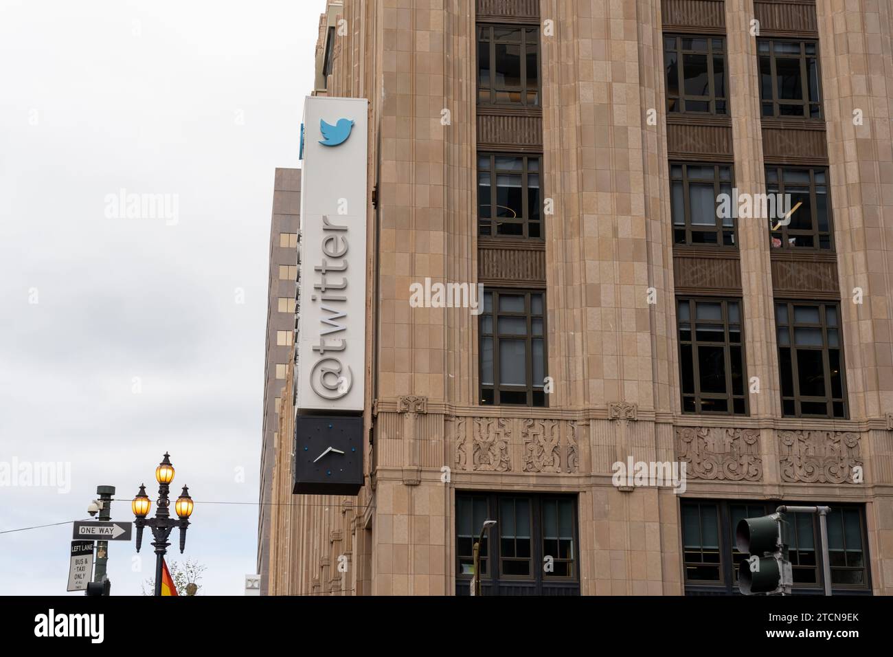Twitter logo at its headquarters in San Francisco, CA, USA Stock Photo ...