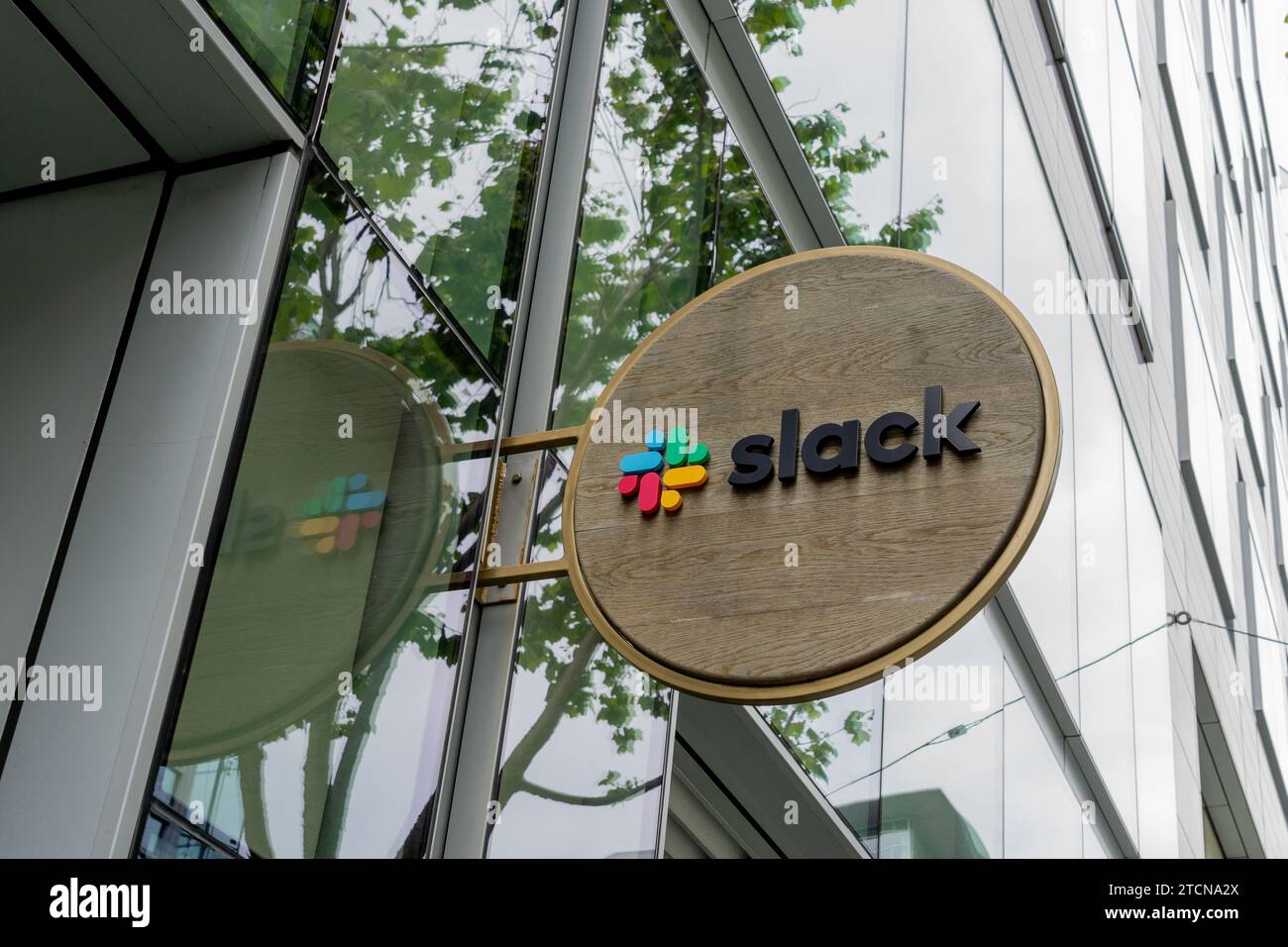 Slack logo on the building in San Francisco, California, USA Stock ...