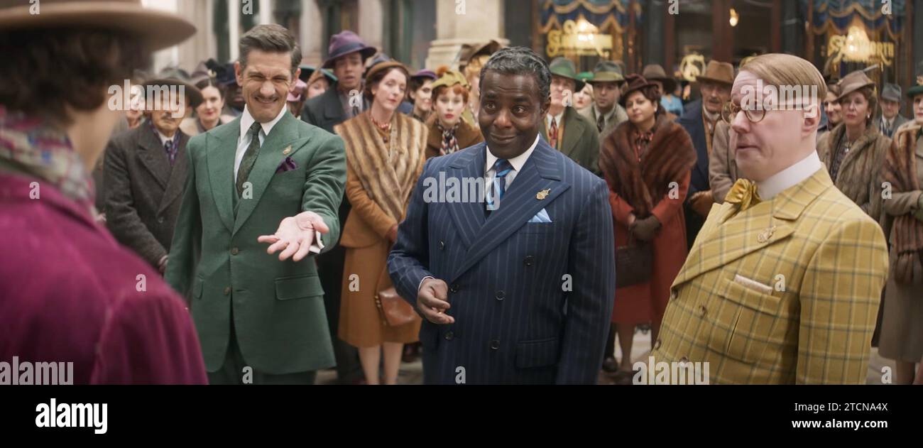WONKA, from left: Timothee Chalamet, Mathew Baynton, Paterson Joseph ...