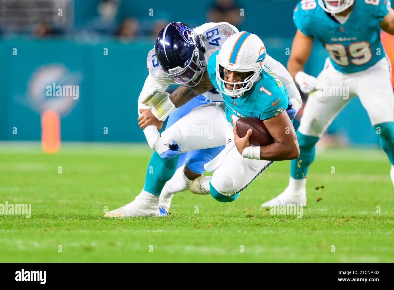 Tennessee Titans linebacker Arden Key (49) sacks Miami Dolphins ...