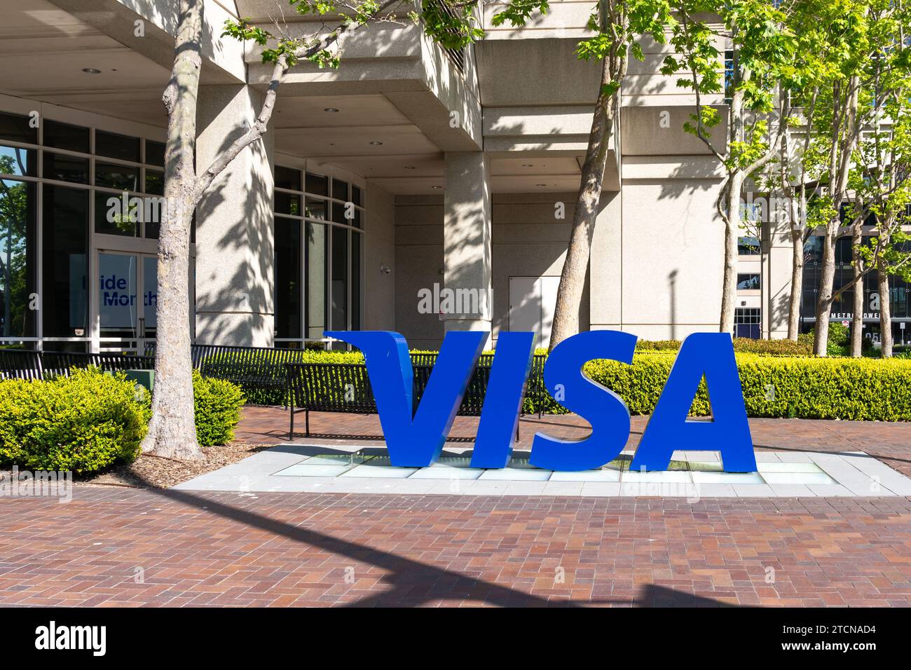 Close up of Visa ground sign at its office in Foster City, California ...