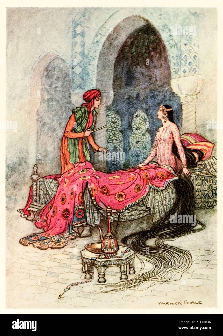 ‘In a trice she woke up, sat up in bed, and eyeing the stranger ...