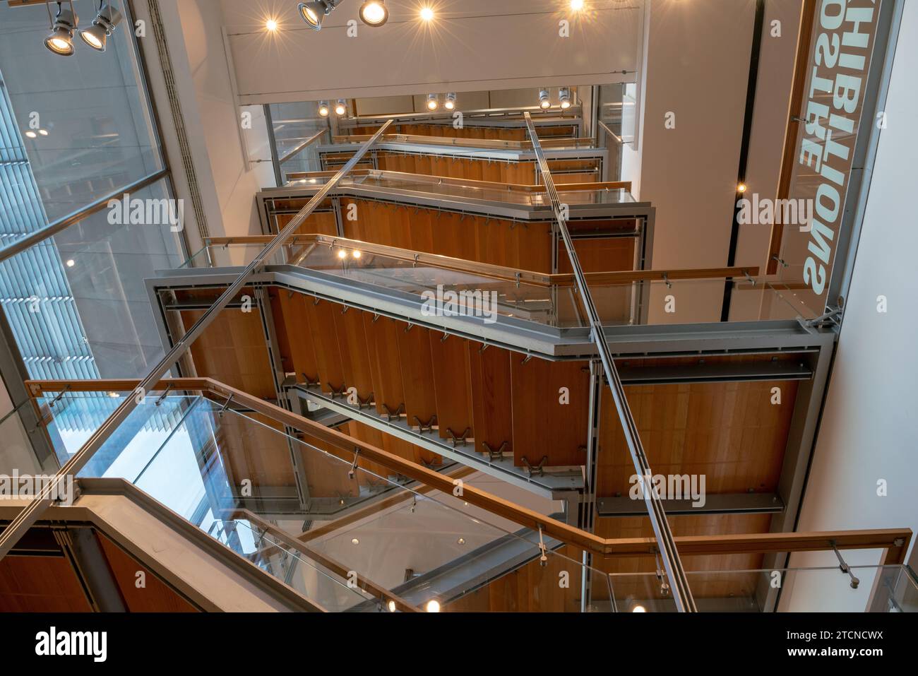 internal staircase in wood and steel, suspended. construction detail ...