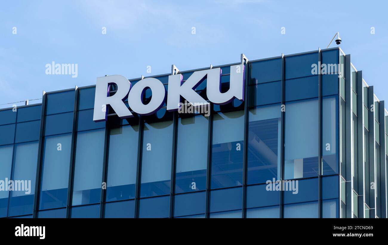 Roku sign on the building at the headquarters in San Jose, California ...
