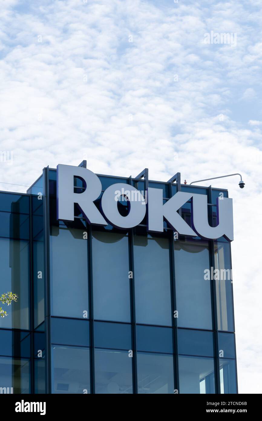 Roku sign on the building at the headquarters in San Jose, California ...