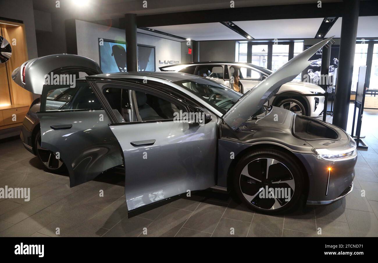 New York, New York, USA. 13th Dec, 2023. A view of the Lucid Motors Air ...