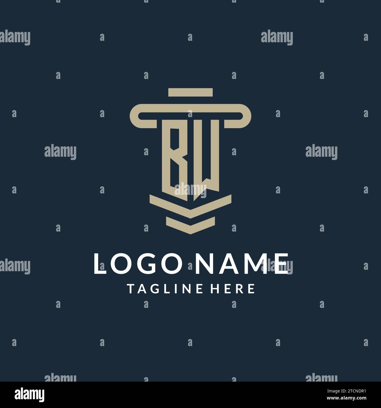 BW initial logo monogram with simple luxury pillar line vector design ...