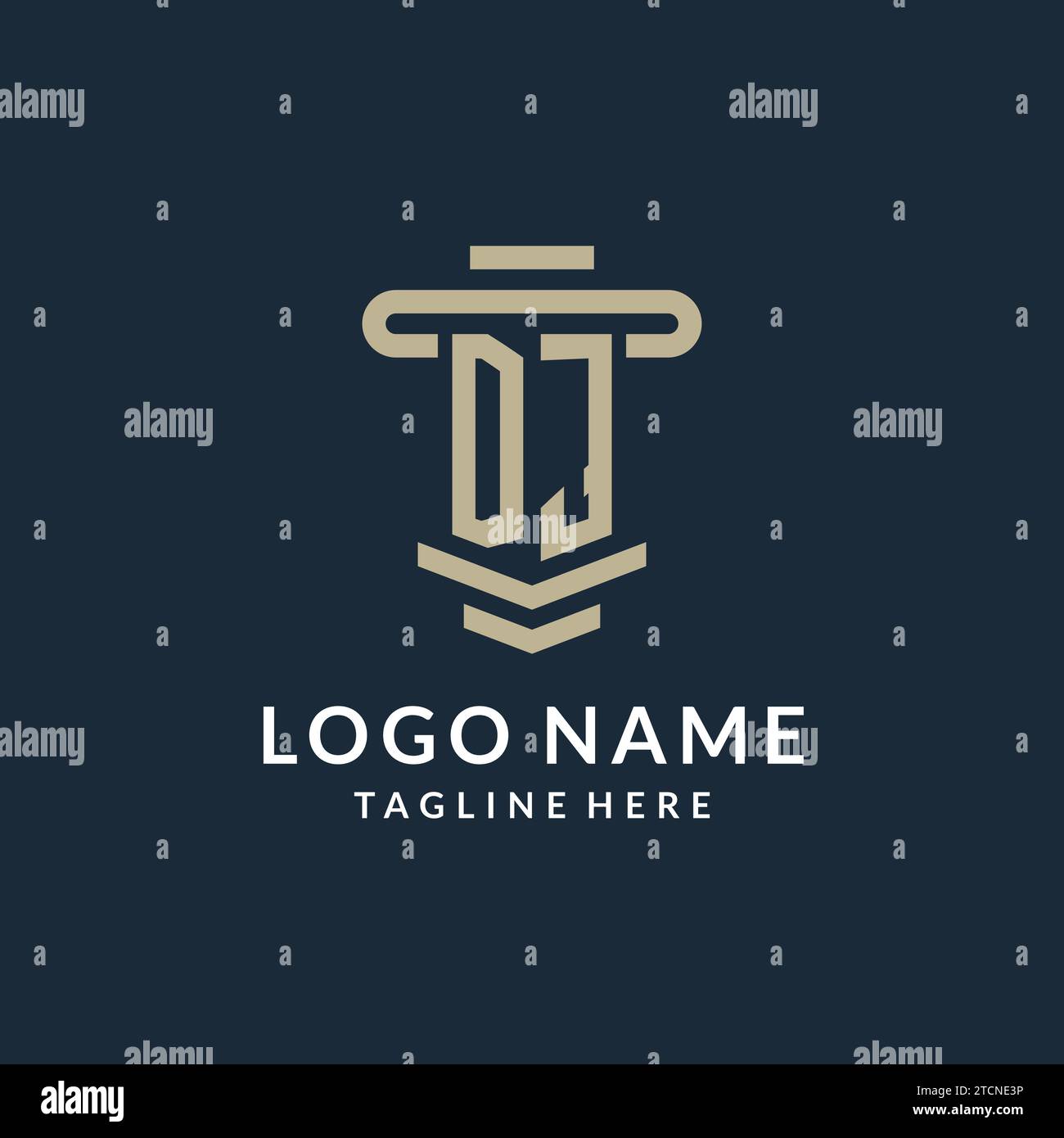 DJ initial logo monogram with simple luxury pillar line vector design ...