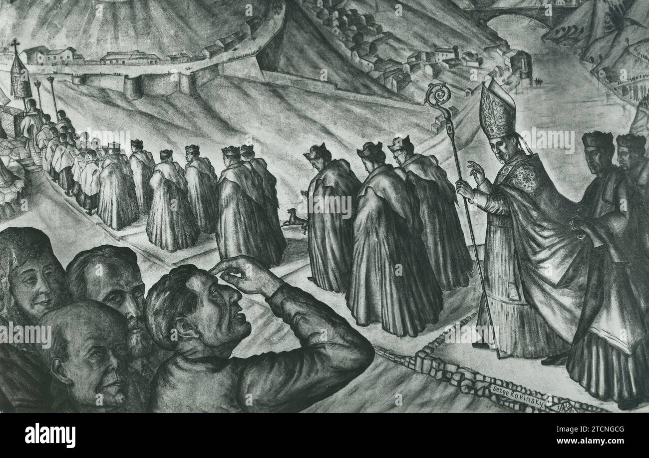 01/01/1933. The procession, a detail of the painting by Serge Rovinsky ...