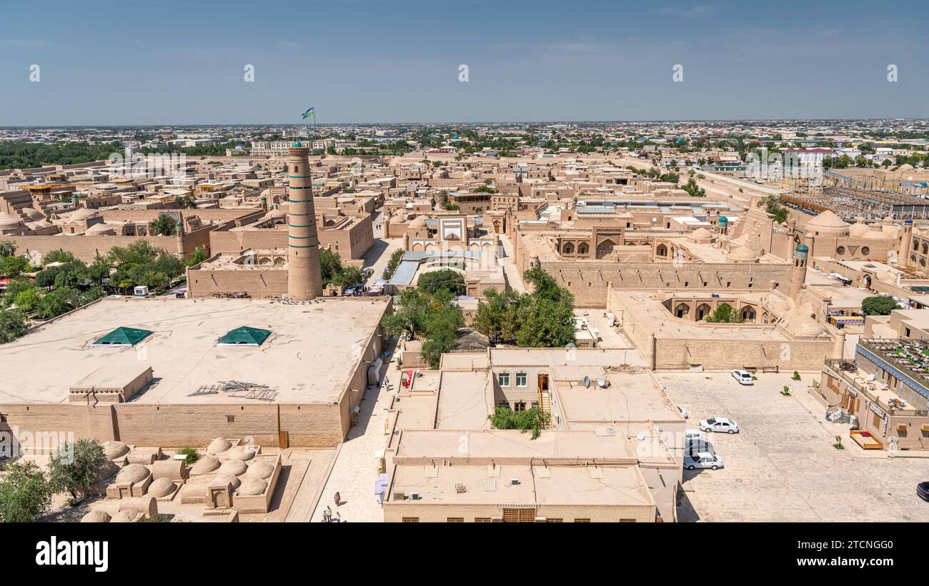 Beautiful aerial view of the 2500-year-old Uzbek city Khiva. Ancient ...