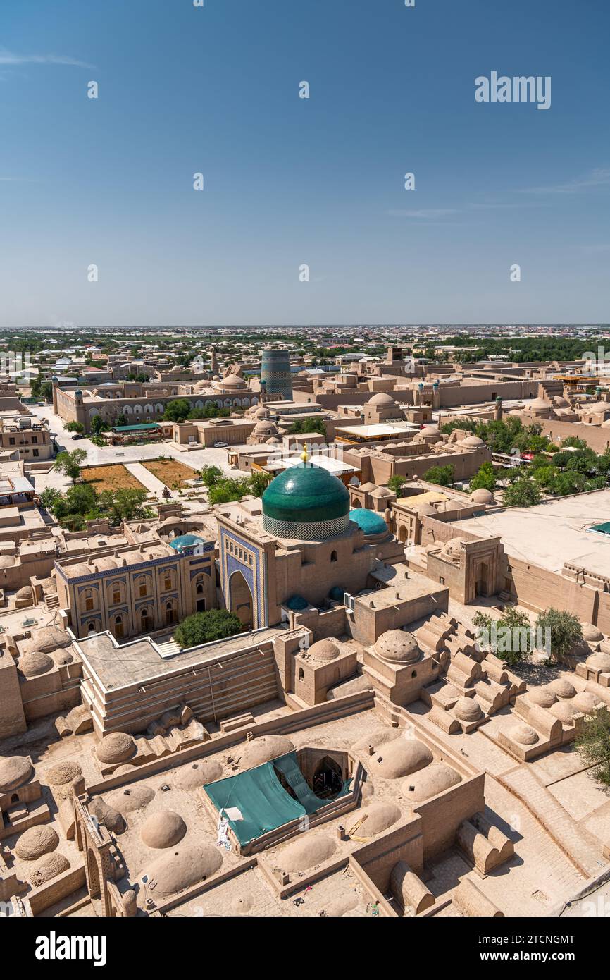 Historical buildings of Khiva (Uzbekistan) from above. Building with ...