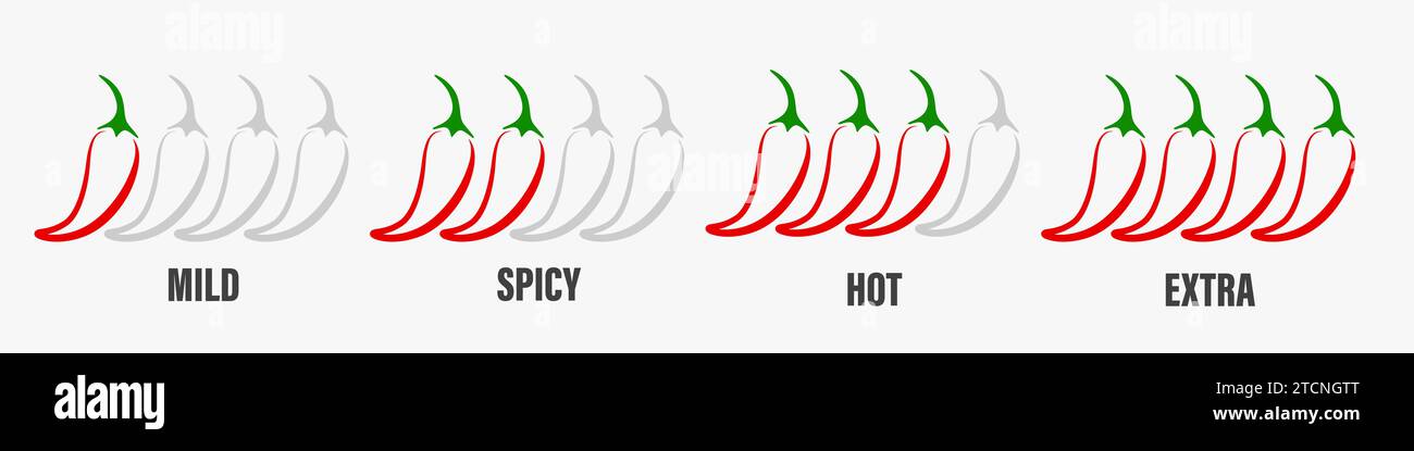 Vector Spicy Chili Pepper Levels. Red Jalapeno Pepper Strength Scale ...