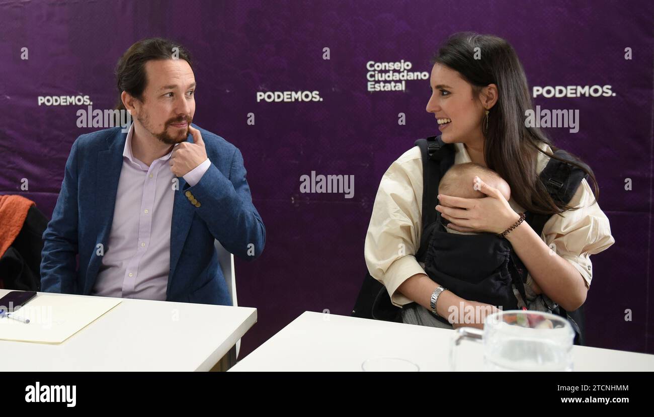 Madrid, 01/17/2020. Pablo Iglesias and Irene Montero chair the Podemos ...