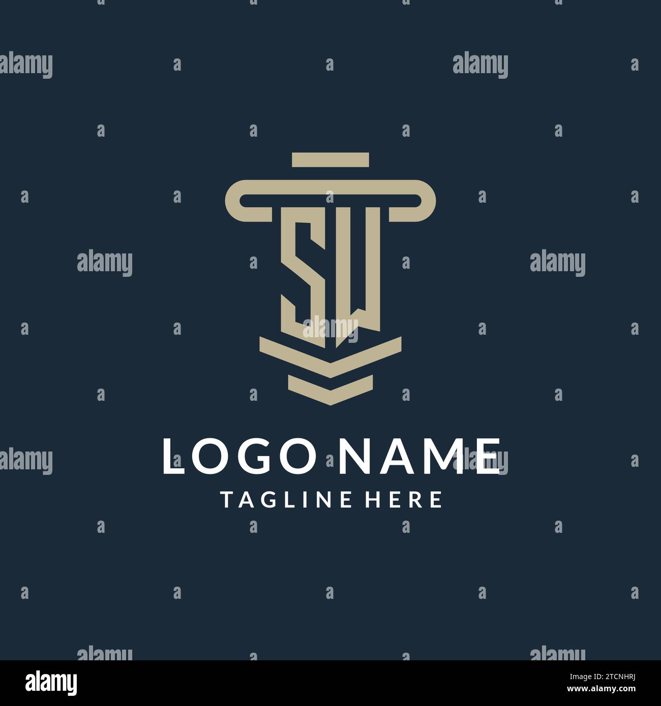 SW initial logo monogram with simple luxury pillar line vector design ...