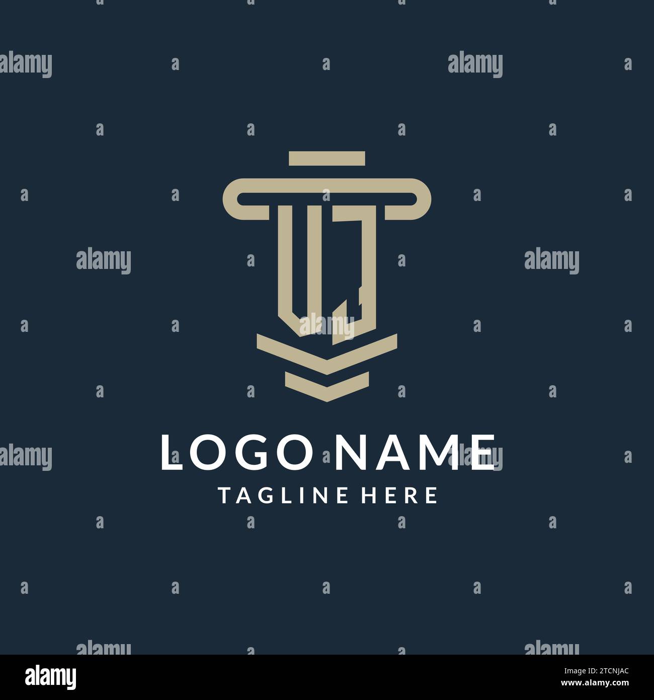 VJ initial logo monogram with simple luxury pillar line vector design ...