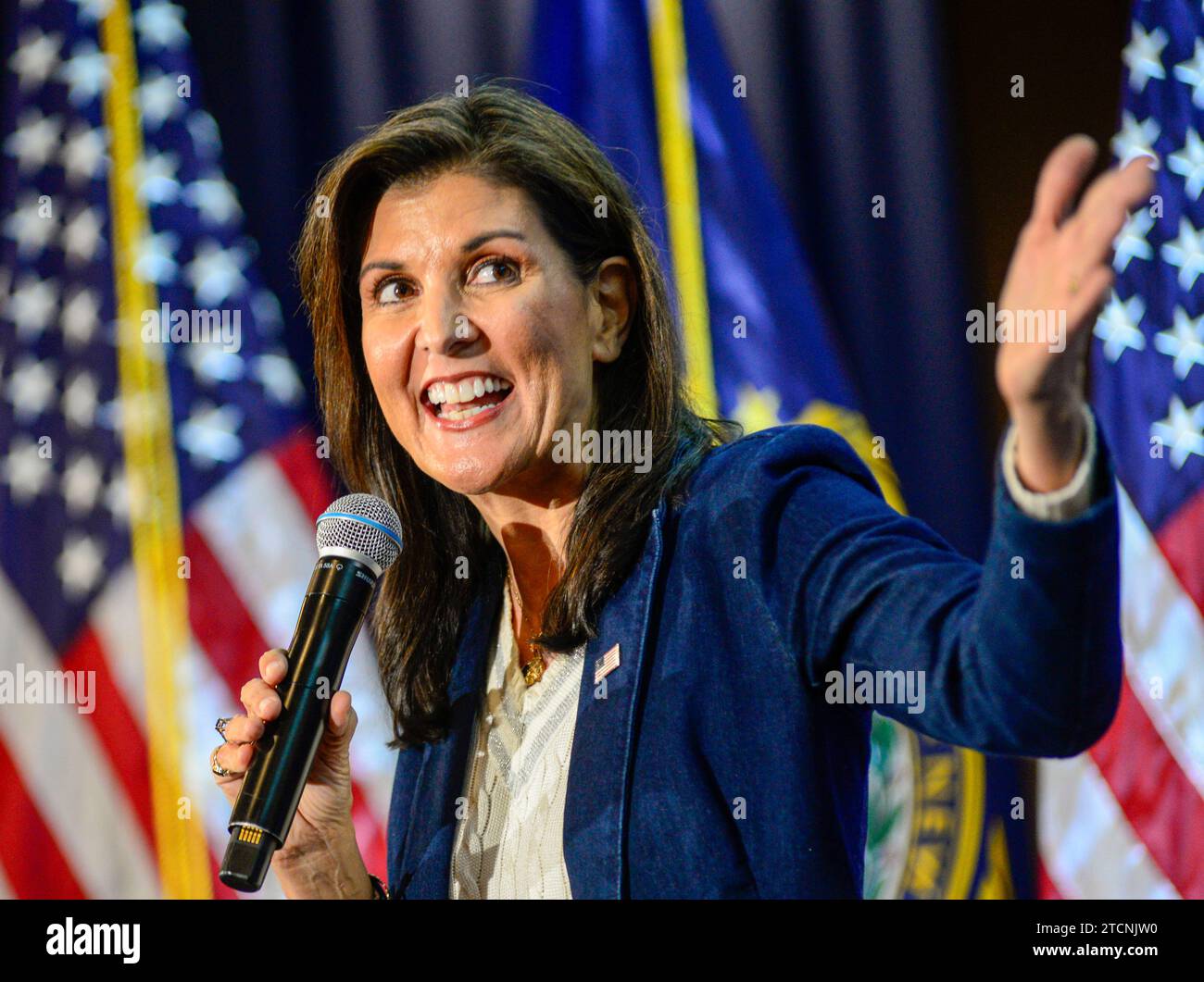 Republican presidential hopeful Nikki Haley speaks at a Town Hall event ...