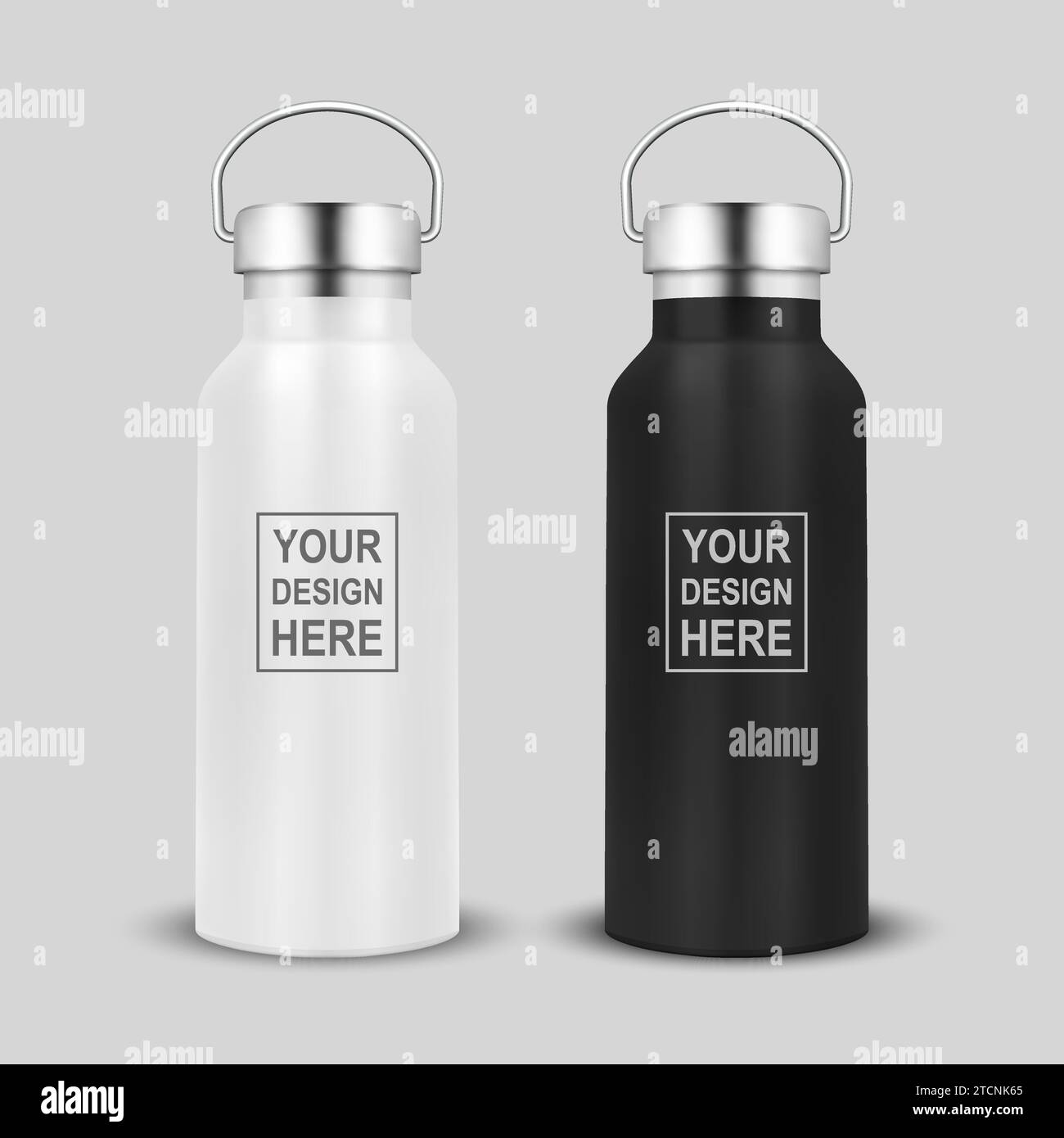 Vector Realistic 3d White and Black Blank Glossy Metal Reusable Water ...