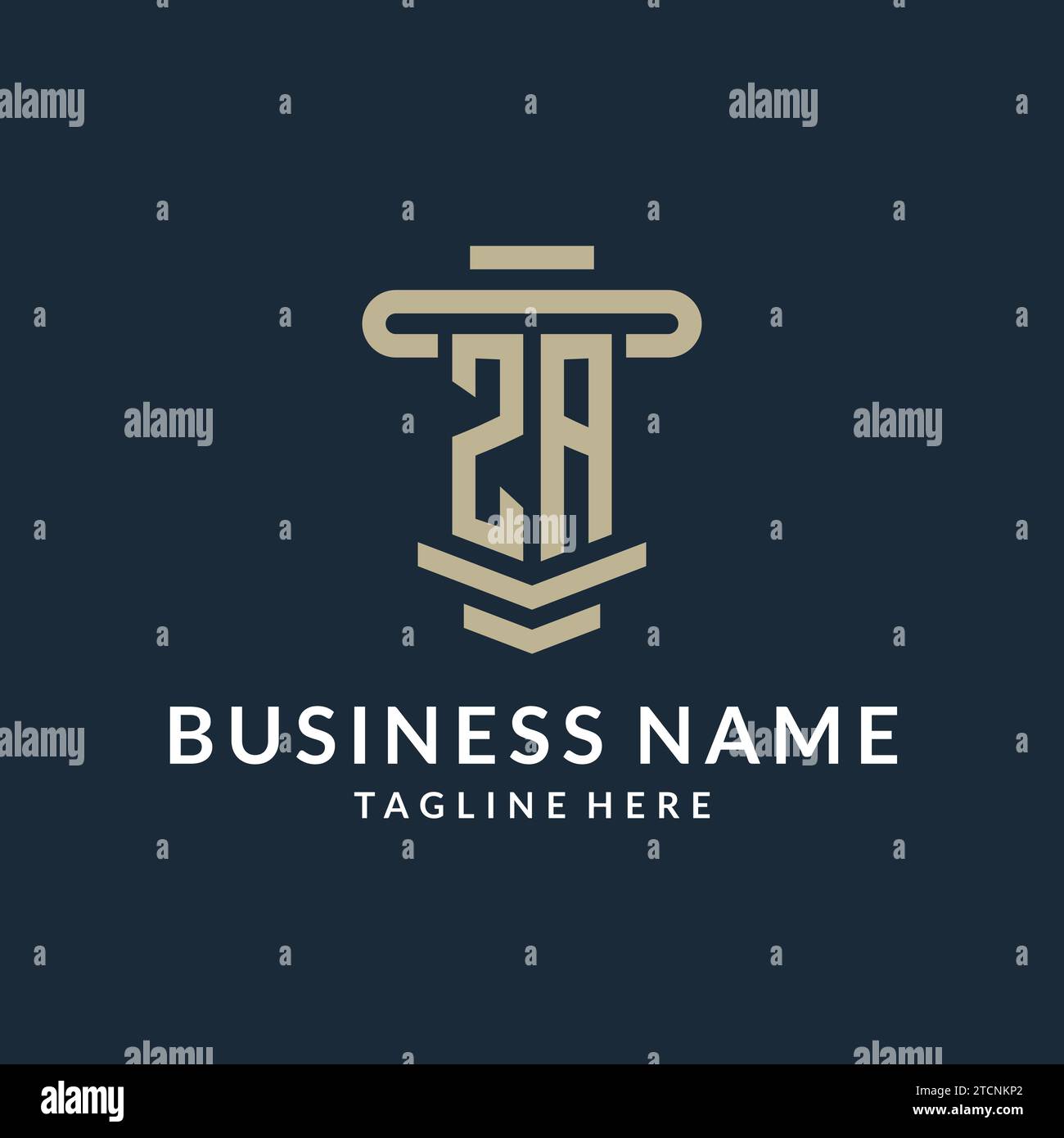 ZA initial logo monogram with simple luxury pillar line vector design ...