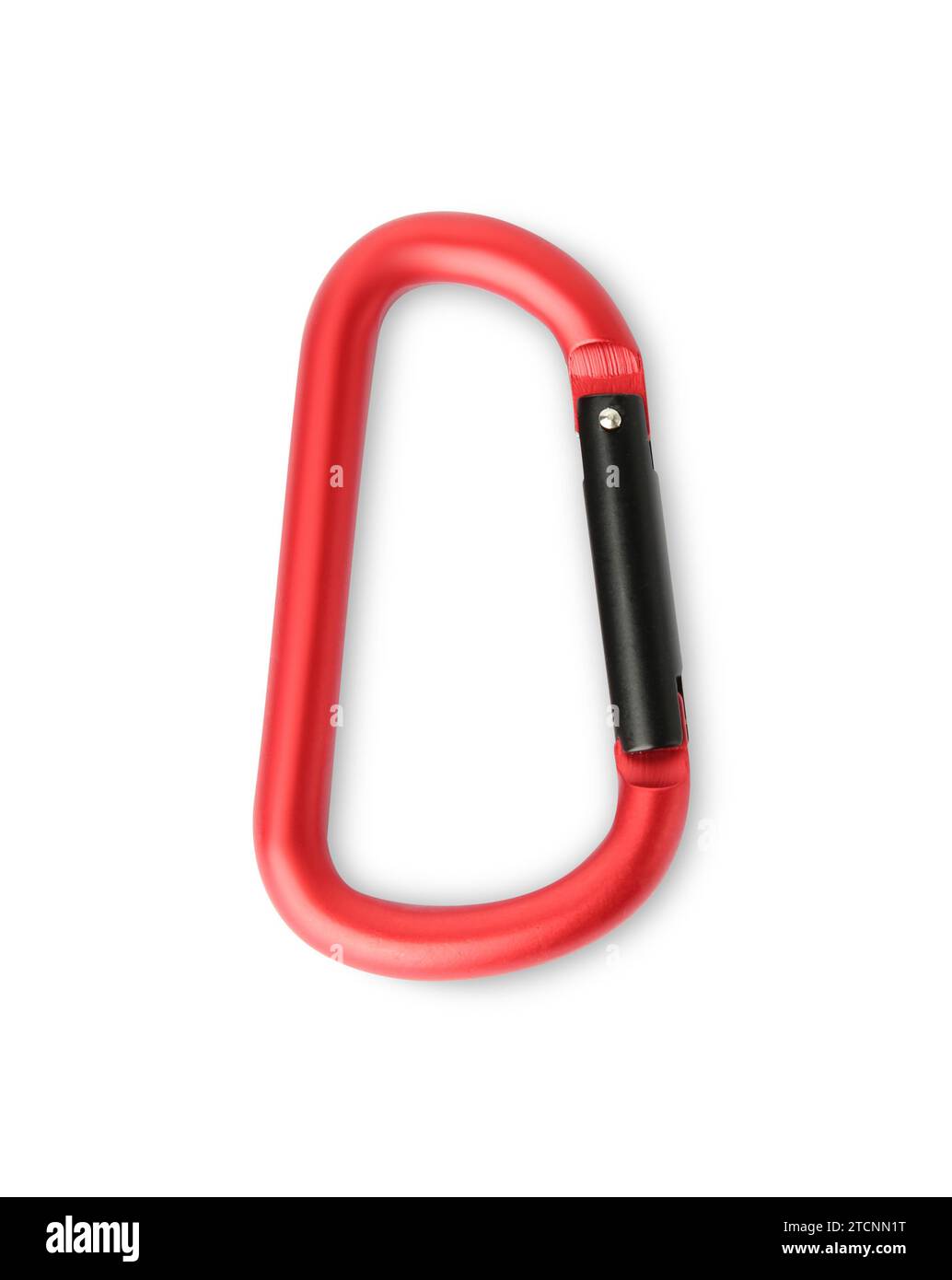 One red carabiner isolated on white, top view Stock Photo - Alamy