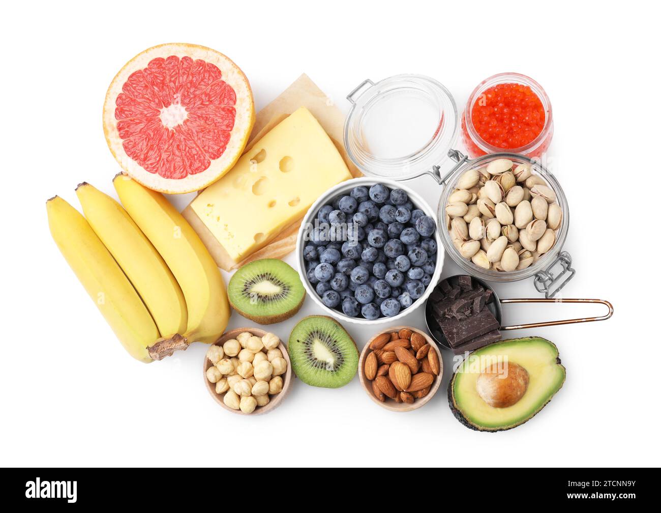 Many different products isolated on white, top view. Natural sources of ...