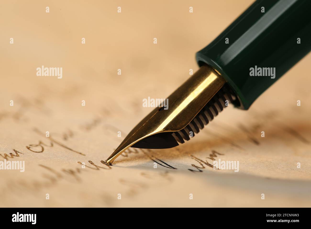 Writing letter with beautiful fountain pen, closeup Stock Photo - Alamy