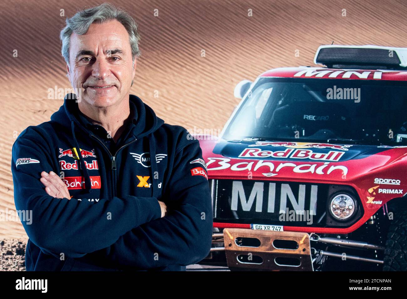 Madrid, 12/17/2019. BMW Madrid headquarters. Pose of the rally driver ...