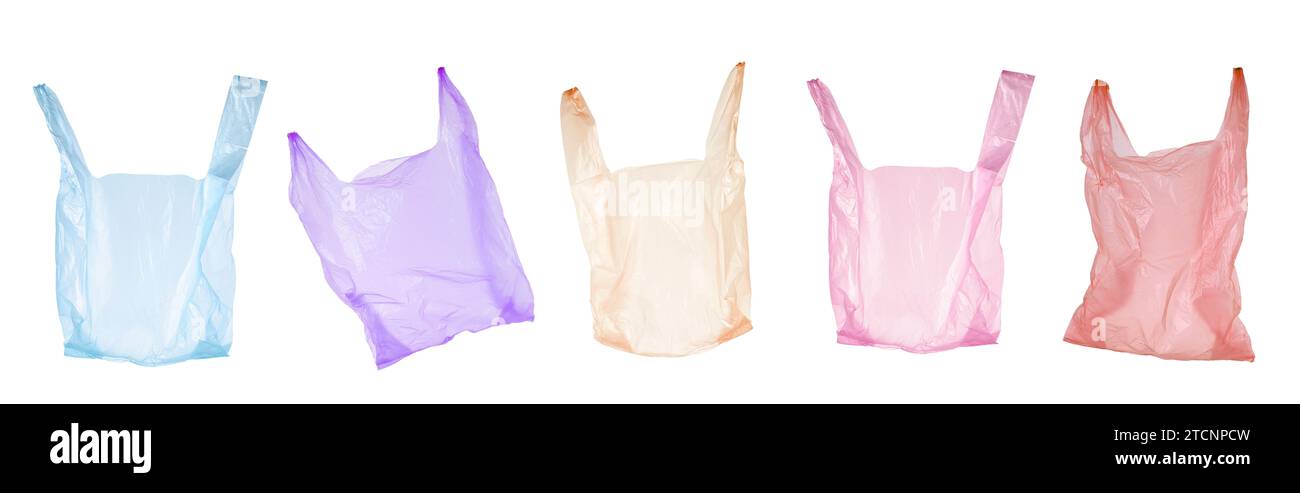 Empty plastic bags on white background, collection Stock Photo - Alamy