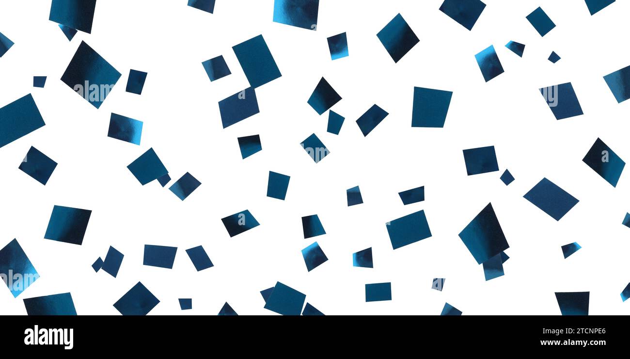 Shiny blue confetti falling on white background Stock Photo - Alamy