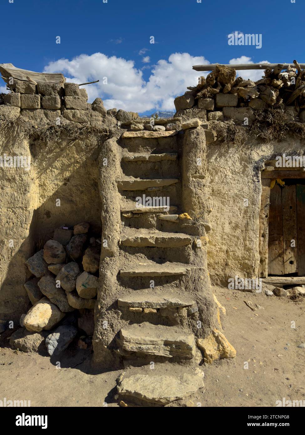 A earth and stone ladde on a roof in Yara village - Mustang District ...