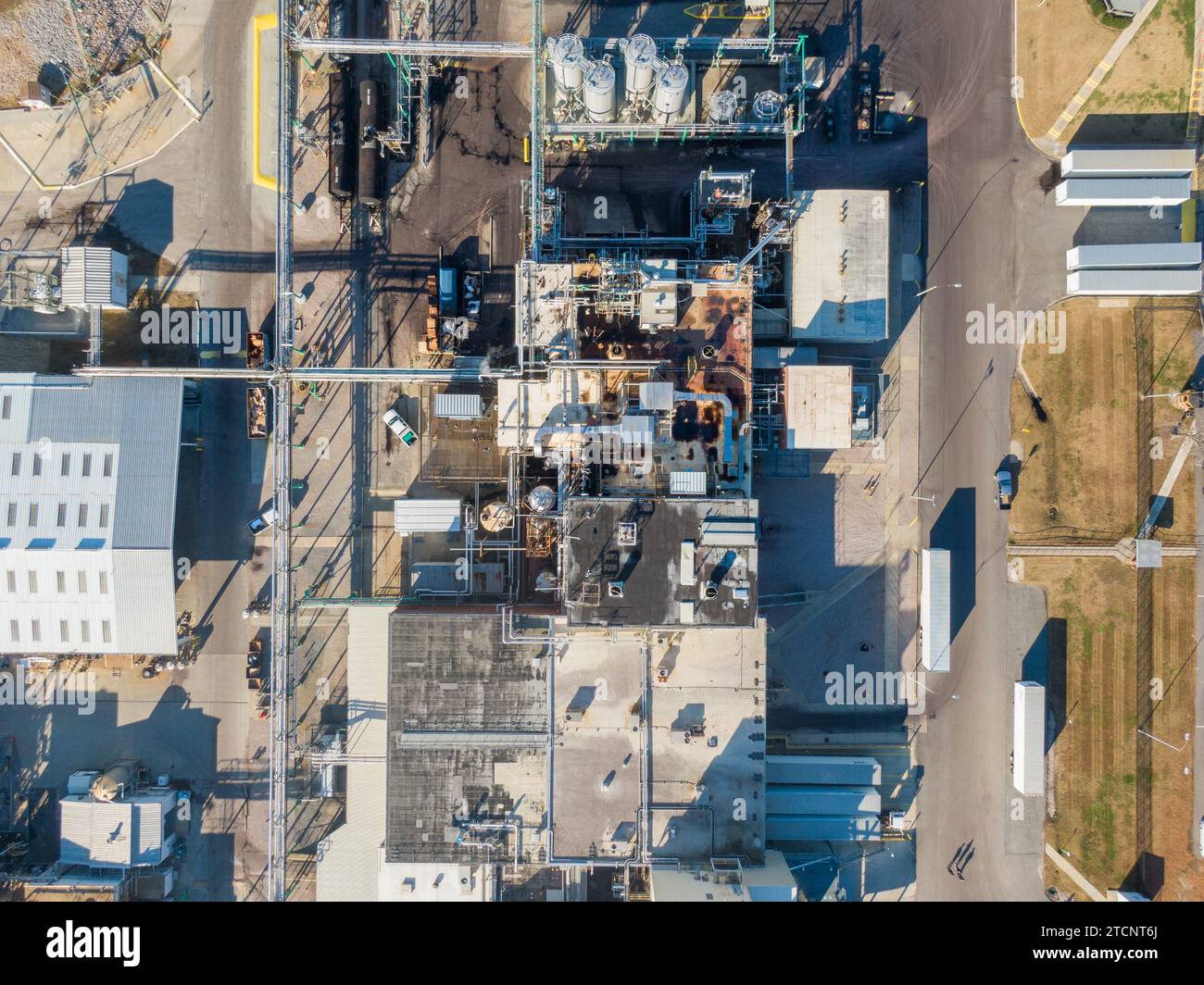 drone images of a large pharmaceutical manufacturing factory with lots ...