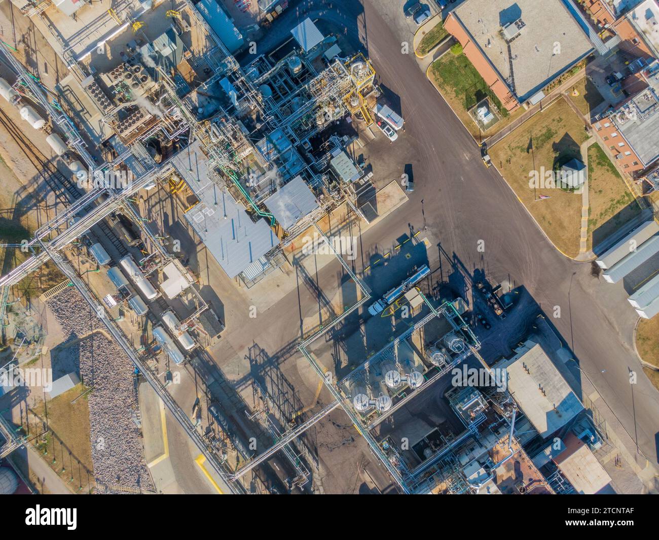 drone images of a large pharmaceutical manufacturing factory with lots ...