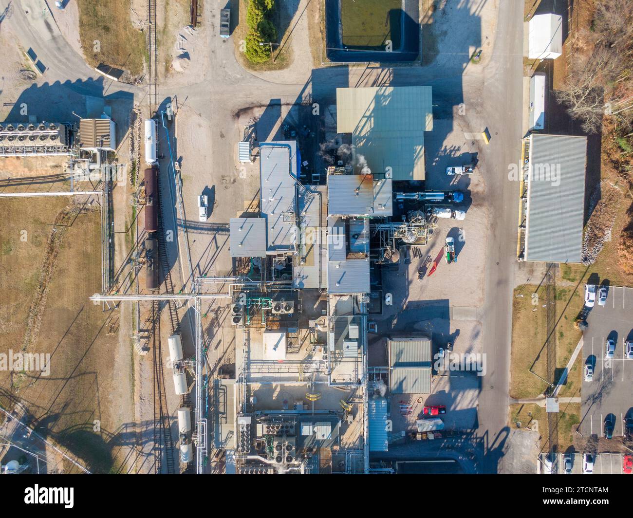 drone images of a large pharmaceutical manufacturing factory with lots ...
