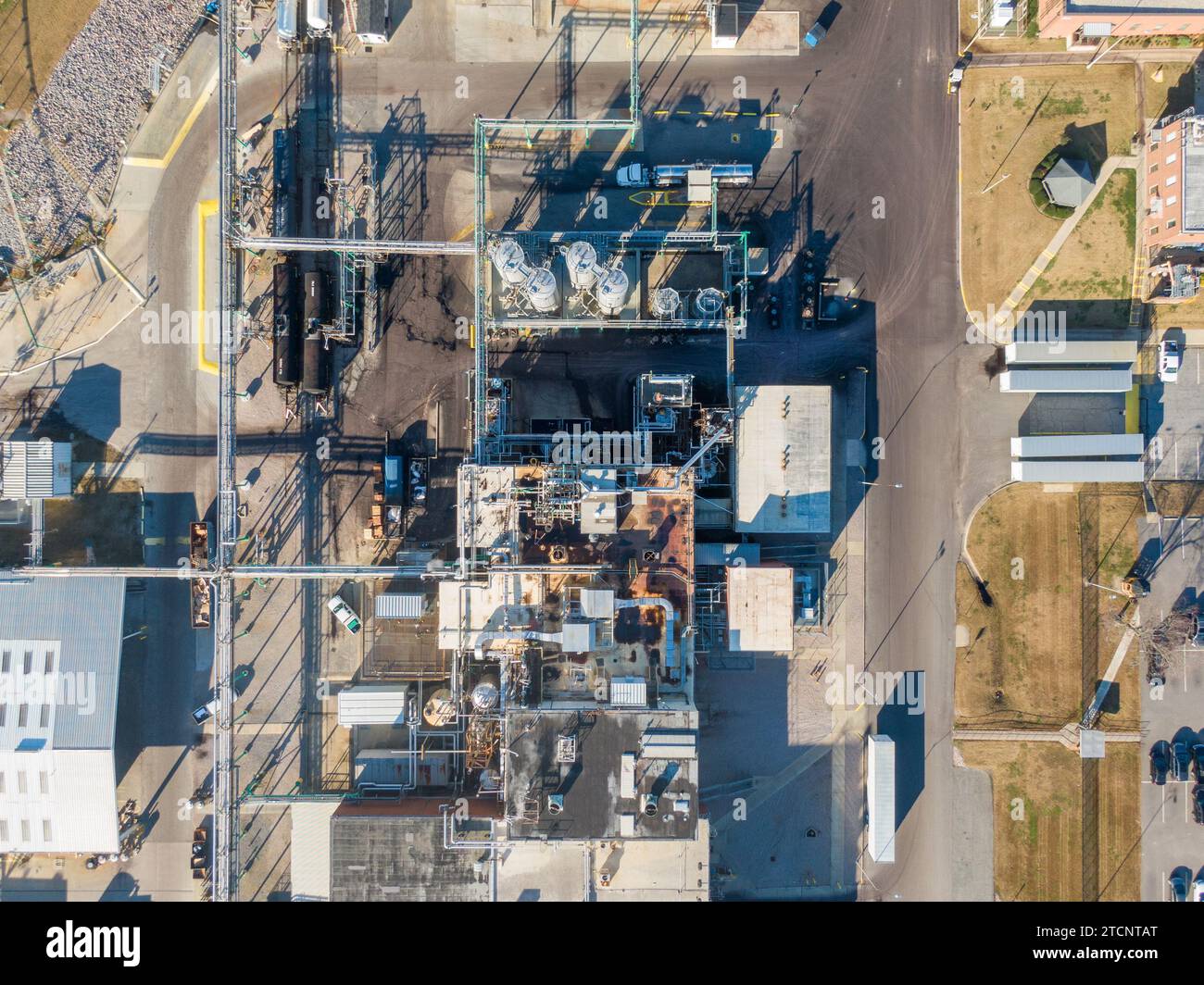drone images of a large pharmaceutical manufacturing factory with lots ...